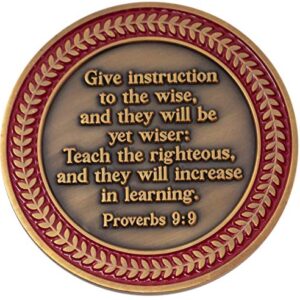 Teacher Appreciation Coin, Thank You Teacher Gift, Pass Along Pocket Token of Gratitude for Teachers and Educators, Antique Gold-Color Plated Proverbs 9:9 Challenge Coin