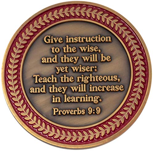 Teacher Appreciation Coin, Thank You Teacher Gift, Pass Along Pocket Token of Gratitude for Teachers and Educators, Antique Gold-Color Plated Proverbs 9:9 Challenge Coin