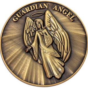 Guardian Angel Christian Challenge Coin, Pass Along Token of Assurance and Peace, Handout for Sunday School or Kids Church, Antique Gold-Color Plated Psalm 91 Gift