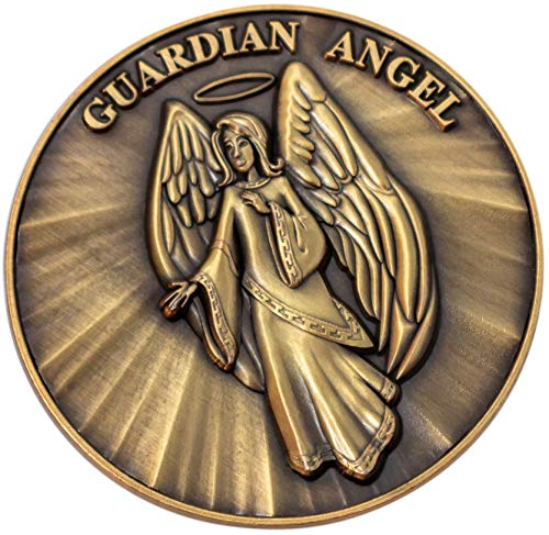 Guardian Angel Christian Challenge Coin, Pass Along Token of Assurance and Peace, Handout for Sunday School or Kids Church, Antique Gold-Color Plated Psalm 91 Gift