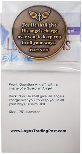 Guardian Angel Christian Challenge Coin, Pass Along Token of Assurance and Peace, Handout for Sunday School or Kids Church, Antique Gold-Color Plated Psalm 91 Gift