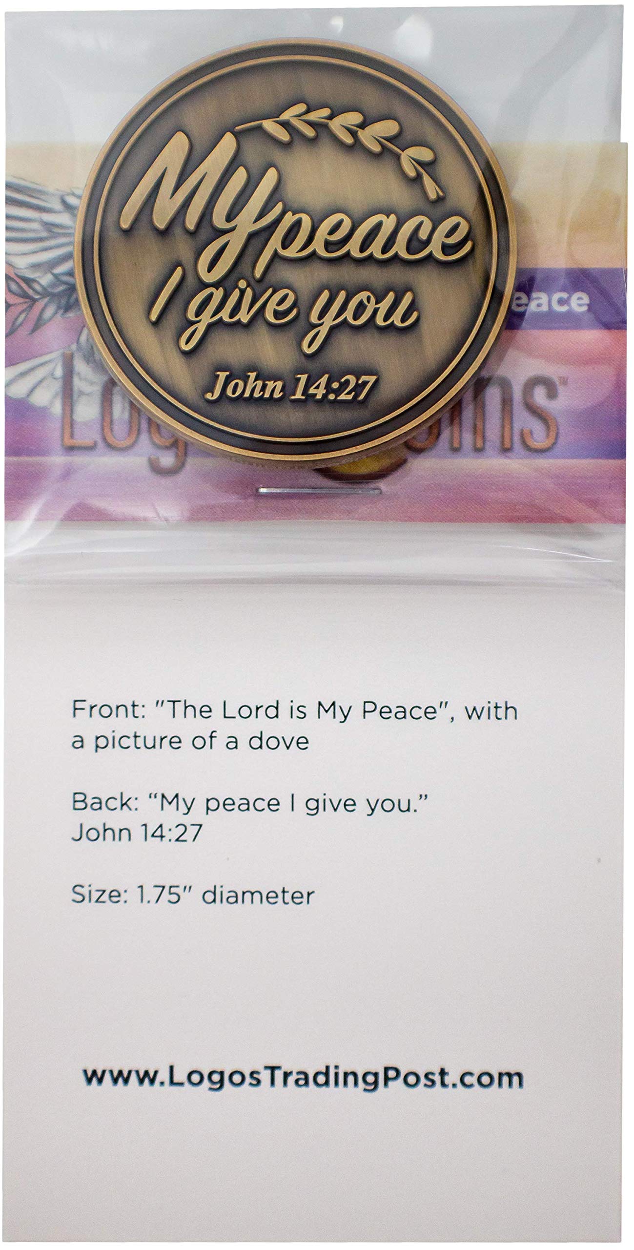 The Lord is My Peace, Dove and Olive Branch Pocket Token of Serenity, Christian Challenge Coins, My Peace I Give to You, Antique Gold-Color Plated John 14:27 Religious Gift