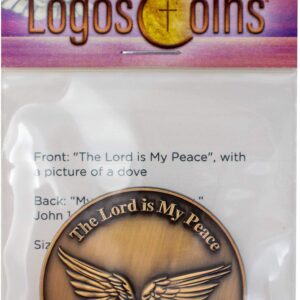 The Lord is My Peace, Dove and Olive Branch Pocket Token of Serenity, Christian Challenge Coins, My Peace I Give to You, Antique Gold-Color Plated John 14:27 Religious Gift