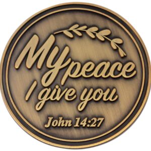 The Lord is My Peace, Dove and Olive Branch Pocket Token of Serenity, Christian Challenge Coins, My Peace I Give to You, Antique Gold-Color Plated John 14:27 Religious Gift