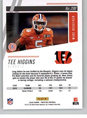 2020 Panini Prestige Football #290 Tee Higgins RC Rookie Card Cincinnati Bengals Official NFL Trading Card From Panini America