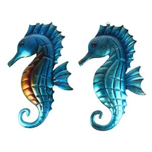 marytumm metal seahorse wall decor bathroom ocean art outdoor hanging beach theme decorations blue sea life sculpture for patio, porch or fence