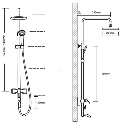 XZRWYB Shower Set Lift Up and Down Top Spray Refined Copper Temperature Control Shower