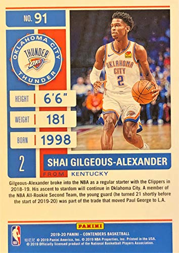 SHAI GILGEOUS-ALEXANDER Basketball Card - 2019-20 Panini Contenders Season Ticket Basketball Card - 1st Year Oklahoma City Thunder Card