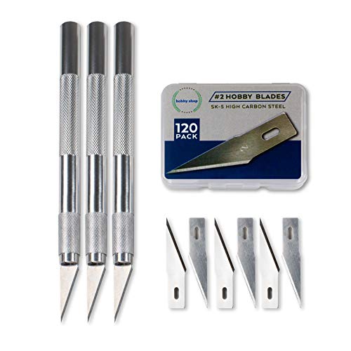 Hobby Shop (123) Piece Precision Hobby Knife Set #2 Blade w/ (3) Handles and (120) Replacement Blades