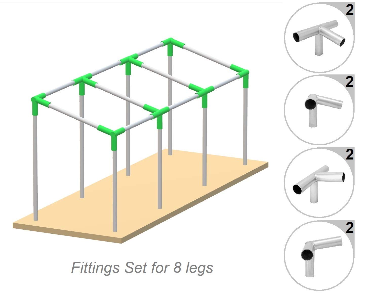 GoodsZone Canopy Fittings Kit 1 3/8" Slant Roof Carport Gazebo Slope Lean to Shed Greenhouse Frame Connectors, Full Set for 6, 8, 10 Legs, Choose Size (for 8 Legs)