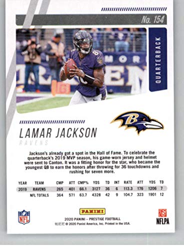 2020 Prestige NFL #154 Lamar Jackson Baltimore Ravens Official Panini Football Trading Card