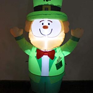 4 Foot Tall Saint Patrick's Day Inflatable Leprechaun with Green Shamrock Hat Pre-Lit LED Lights Cute Lucky Outdoor Indoor Holiday Blow up Lighted Yard Decoration