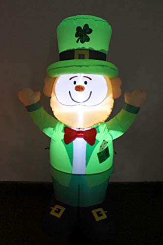 4 Foot Tall Saint Patrick's Day Inflatable Leprechaun with Green Shamrock Hat Pre-Lit LED Lights Cute Lucky Outdoor Indoor Holiday Blow up Lighted Yard Decoration