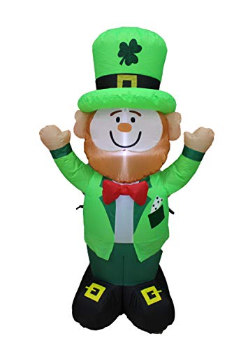 4 Foot Tall Saint Patrick's Day Inflatable Leprechaun with Green Shamrock Hat Pre-Lit LED Lights Cute Lucky Outdoor Indoor Holiday Blow up Lighted Yard Decoration