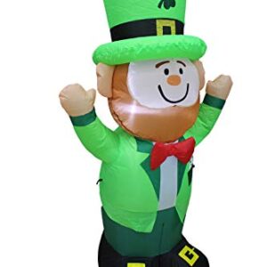 4 Foot Tall Saint Patrick's Day Inflatable Leprechaun with Green Shamrock Hat Pre-Lit LED Lights Cute Lucky Outdoor Indoor Holiday Blow up Lighted Yard Decoration