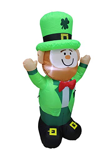 4 Foot Tall Saint Patrick's Day Inflatable Leprechaun with Green Shamrock Hat Pre-Lit LED Lights Cute Lucky Outdoor Indoor Holiday Blow up Lighted Yard Decoration