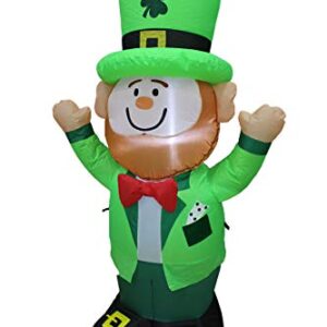 4 Foot Tall Saint Patrick's Day Inflatable Leprechaun with Green Shamrock Hat Pre-Lit LED Lights Cute Lucky Outdoor Indoor Holiday Blow up Lighted Yard Decoration