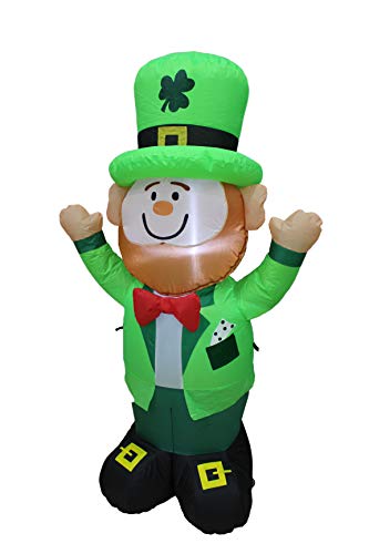 4 Foot Tall Saint Patrick's Day Inflatable Leprechaun with Green Shamrock Hat Pre-Lit LED Lights Cute Lucky Outdoor Indoor Holiday Blow up Lighted Yard Decoration