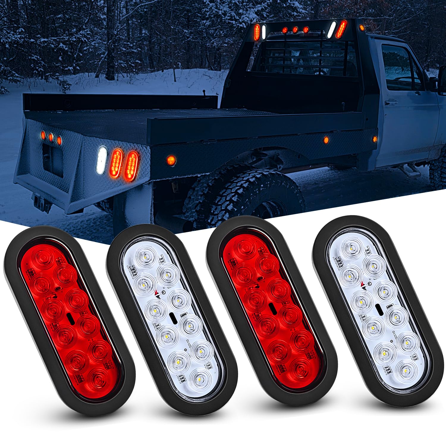 Nilight 4PCS 6" Oval LED Trailer Tail Lights 4PCS 10 LED w/Flush Mount Grommets Plugs Reverse/Back Up Trailer Lights for RV Truck Jeep