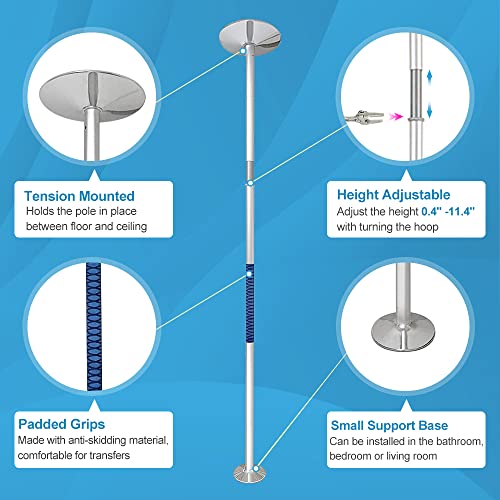 Security Pole Floor to Ceiling Grab Bars Transfer Pole Bathroom for Elderly Grab Bar Tension Mounted Handicap Standing Pole Shower Safety Assist Stability Rail Grab Pole for Seniors