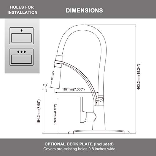 RODDEX Pullout Kitchen Faucet Solid Brass Single Handle Kitchen Sink Faucet with 360 Swivel Black Pull Down Sprayer, 3 Hole Deck Plate, Brushed Nickel