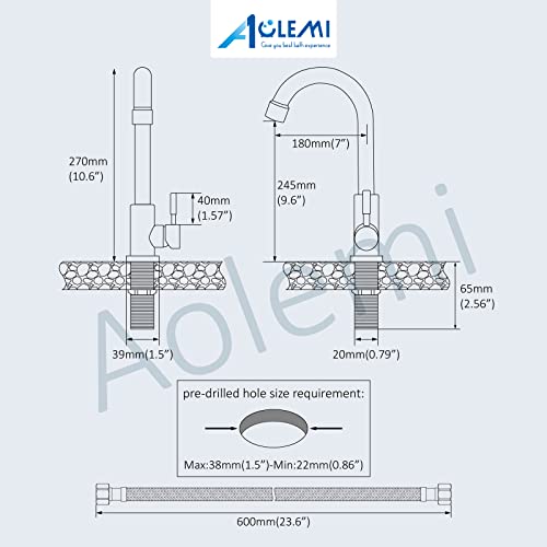 Aolemi Cold Water Only Kitchen Faucet Black 304 Stainless Steel Sink Faucet High Arc Faucet