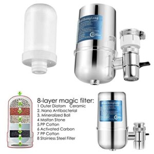 Faucet Water Filter, Stainless Steel Water Purifier with ACF Filter Element, Reduce Chlorine Speedy Flow-Double Outlet Faucet Filtration Design to Improve Hard Wate rFor Faucets-Fits Standard Faucets