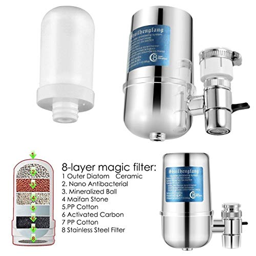 Faucet Water Filter, Stainless Steel Water Purifier with ACF Filter Element, Reduce Chlorine Speedy Flow-Double Outlet Faucet Filtration Design to Improve Hard Wate rFor Faucets-Fits Standard Faucets