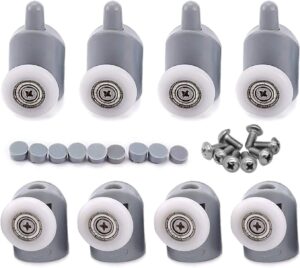 queta 8pcs x shower door rollers(4xtop+4xbottom+screw+cover caps), shower door rollers / runners / wheels / pulleys/guides 23mm diameter , ultra-quiet home bathroom diy replacement parts