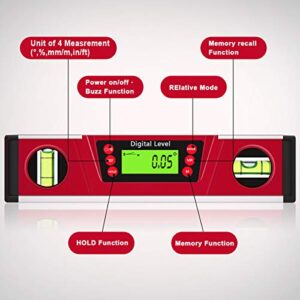 Digital Level and Protractor, 10 Inch IP54 Protected Electronic Bubble Inclinometer Angle Finder Gauge with Large LED Backlight Display & Magnetized V-Groove Base Carrying Bag Included