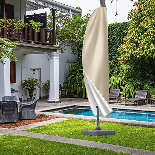 OKPOW Patio Umbrella Cover fits 11Ft To 13Ft Outdoor Umbrellas - Waterproof Cantilever Offset Umbrella Cover With Sturdy Zipper - Durable Hanging Banana Style Parasol Cover For Garden Beach Umbrellas