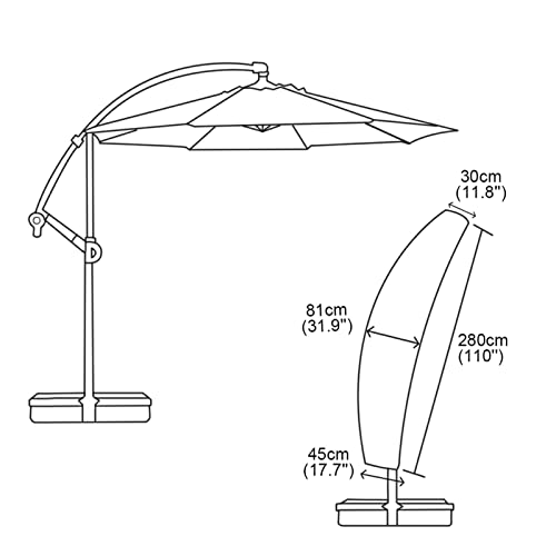 OKPOW Patio Umbrella Cover fits 11Ft To 13Ft Outdoor Umbrellas - Waterproof Cantilever Offset Umbrella Cover With Sturdy Zipper - Durable Hanging Banana Style Parasol Cover For Garden Beach Umbrellas