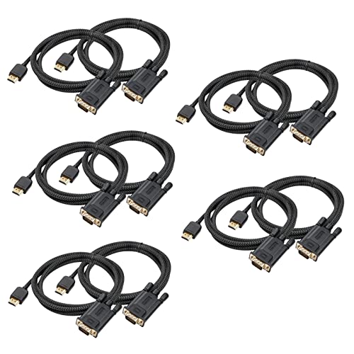 FEMORO HDMI to VGA Cable 6FT 10 Pack, HDMI-to-VGA Adapter Converter Male to Male Braided Cord for Monitor Computer Desktop Laptop PC Projector HDTV and More