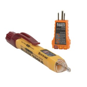 klein tools ncvt2pkit non-contact voltage tester with outlet tester, 12-48v ac or 48 - 1000v ac dual range for broad application