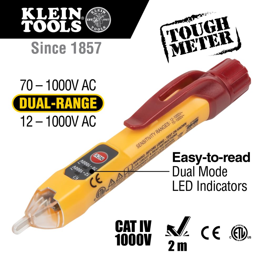 Klein Tools NCVT2PKIT Non-Contact Voltage Tester with Outlet Tester, 12-48V AC or 48 - 1000V AC Dual Range for Broad Application