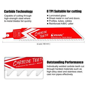 EZARC Carbide Reciprocating Saw Blade R678HM Endurance for Thick Metal, Cast Iron, Alloy Steel 6-Inch 8TPI, 3-Pack