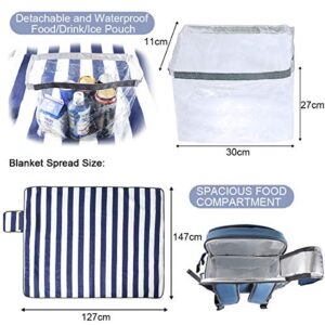 Sunflora Picnic Backpack for 4 Person with Blanket Picnic Basket Set for 2 with Insulated Cooler Wine Pouch for Family Couples (Blue & Stripe)