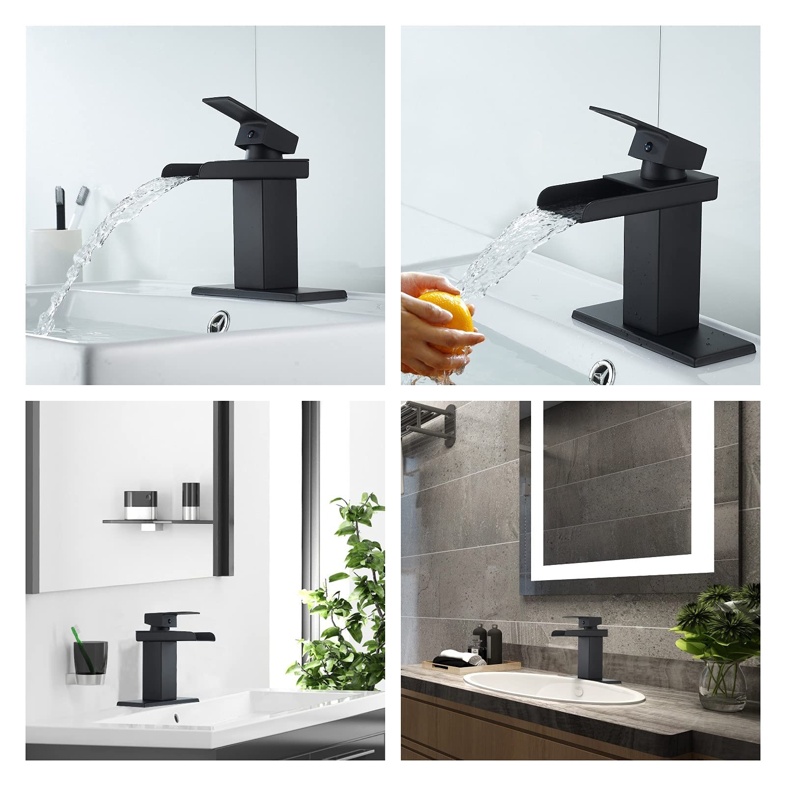 Solepearl Matte Black Waterfall Bathroom Faucet, Solid Brass, 4 Inch, Single Handle, 1 or 3 Hole, Elegant Matte Black Finish, Wide Mouth Spout, Easy Installation, Great Service