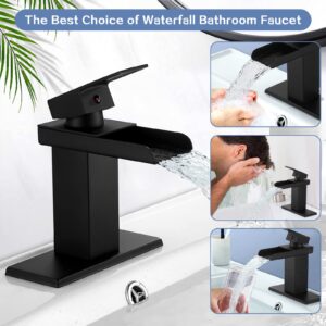 Solepearl Matte Black Waterfall Bathroom Faucet, Solid Brass, 4 Inch, Single Handle, 1 or 3 Hole, Elegant Matte Black Finish, Wide Mouth Spout, Easy Installation, Great Service