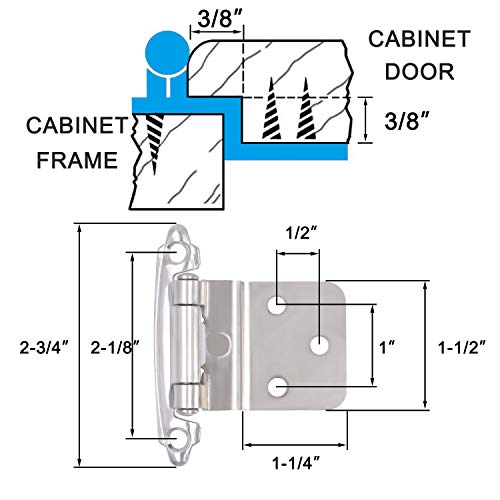 AxPower 30 PCS 3/8" Inset Hinges for Face Frame Kitchen Cabinet Door Satin Nickel Self Closing Cupboard Hinges