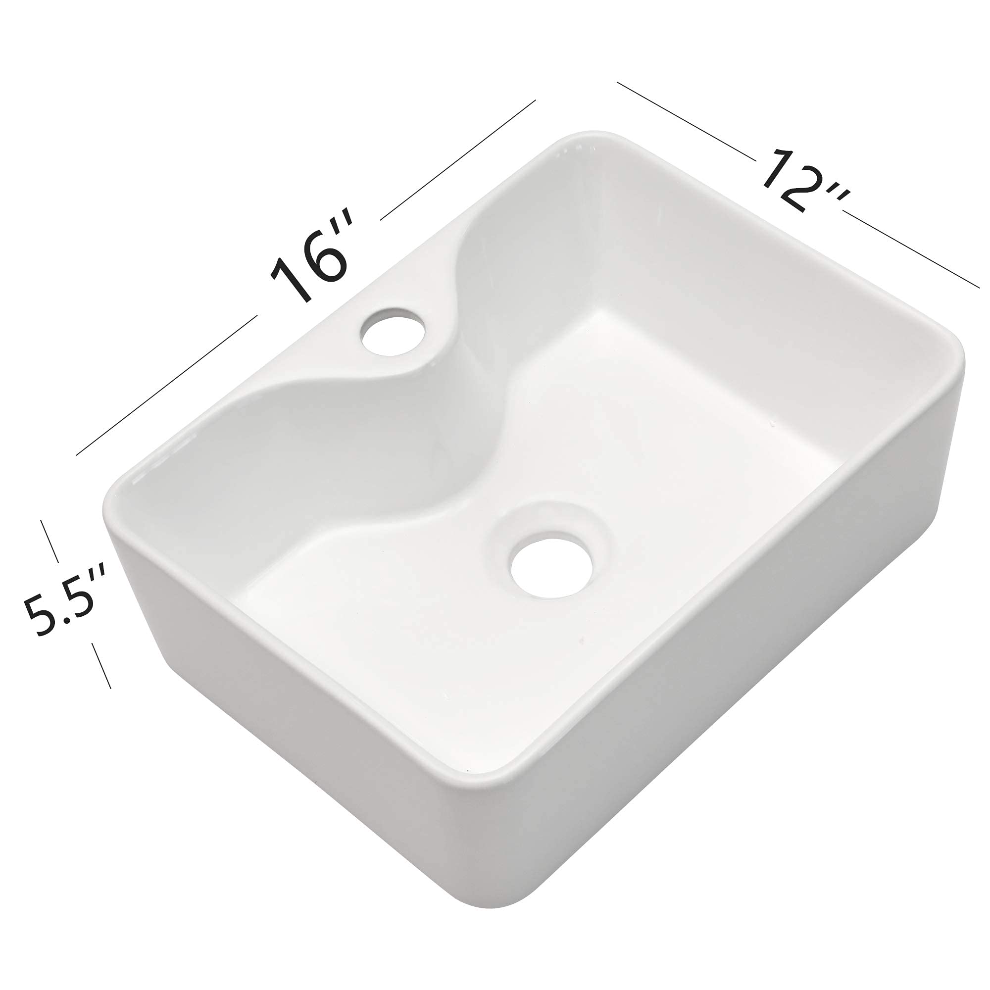 Vessel Sink Rectangular - Sarlai 16"x12" Rectangle Vessel Sink White Ceramic Porcelain Above Counter Bathroom Vanity Lavatory Restroom Bathroom Vessel Sink Basin