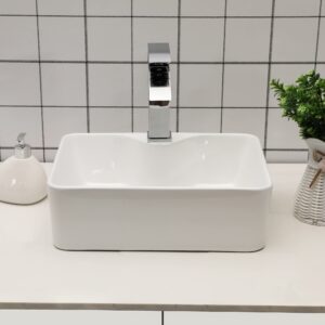 Vessel Sink Rectangular - Sarlai 16"x12" Rectangle Vessel Sink White Ceramic Porcelain Above Counter Bathroom Vanity Lavatory Restroom Bathroom Vessel Sink Basin