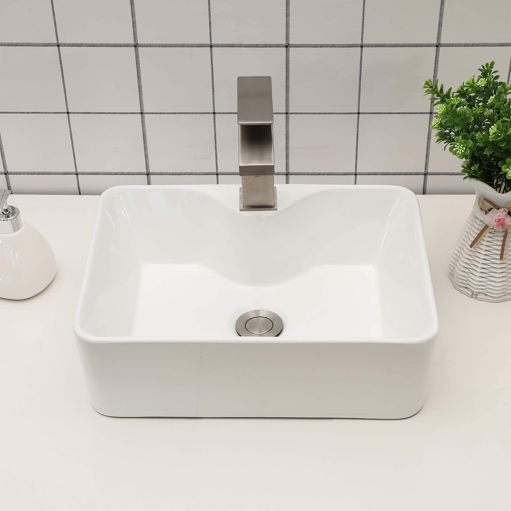 Vessel Sink Rectangular - Sarlai 16"x12" Rectangle Vessel Sink White Ceramic Porcelain Above Counter Bathroom Vanity Lavatory Restroom Bathroom Vessel Sink Basin