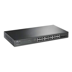 tp-link tl-sg2428p jetstream 28-port gigabit smart switch with 24-port poe+, 4 sfp slots (250 watt budget, centralized cloud management omada sdn, and intelligent monitoring)