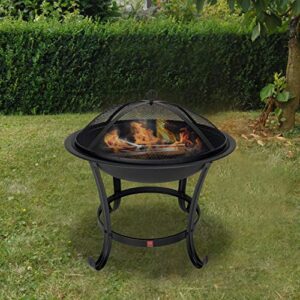 FireBeauty Fire Pit BBQ Grill Pit Bowl with Mesh Spark Screen Cover,Poker