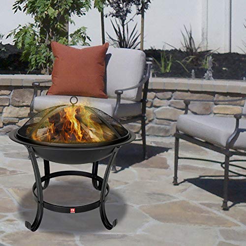 FireBeauty Fire Pit BBQ Grill Pit Bowl with Mesh Spark Screen Cover,Poker