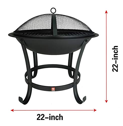 FireBeauty Fire Pit BBQ Grill Pit Bowl with Mesh Spark Screen Cover,Poker