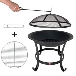 FireBeauty Fire Pit BBQ Grill Pit Bowl with Mesh Spark Screen Cover,Poker