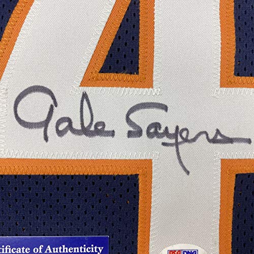 Autographed/Signed Gale Sayers Chicago Blue Football Jersey PSA/DNA COA