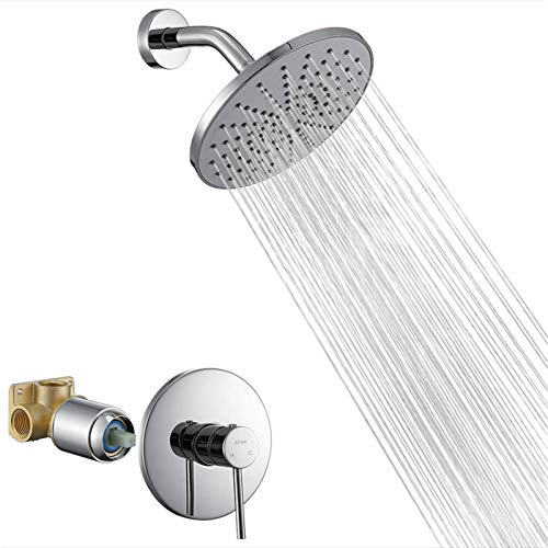 Aihom Shower Faucet Chrome Shower Head Set, Single Handle Brass Rough-in Valve Shower System with Shower Arm and 8-Inch Touch-Clean Shower-head Shower Trim Kit